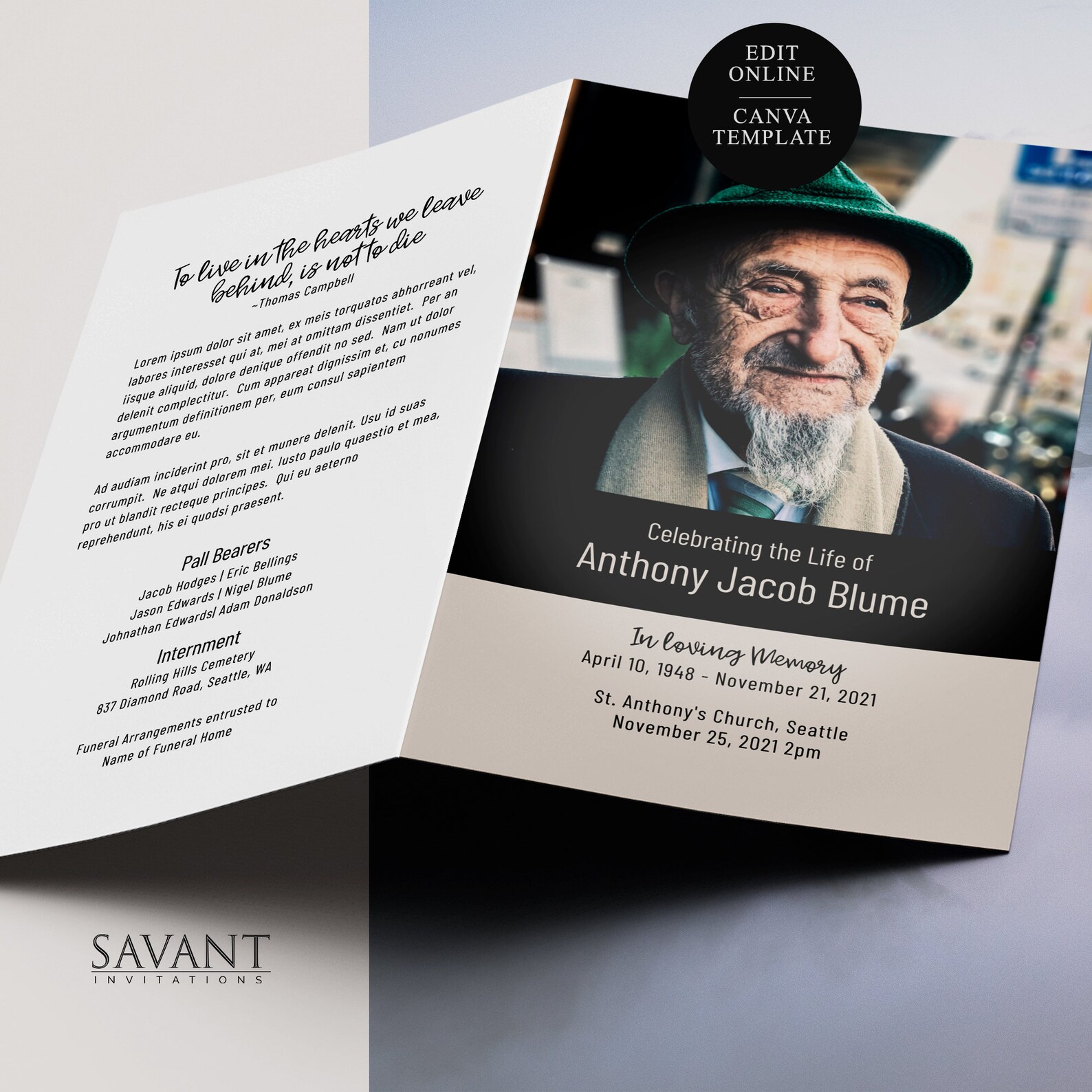 Canva Funeral Program Template