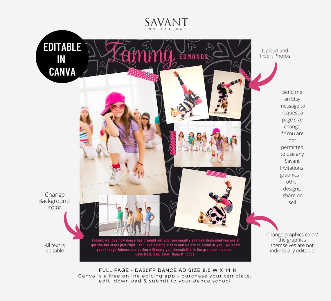 Full Page Dance Recital Program Ad Canva Template - Etsy