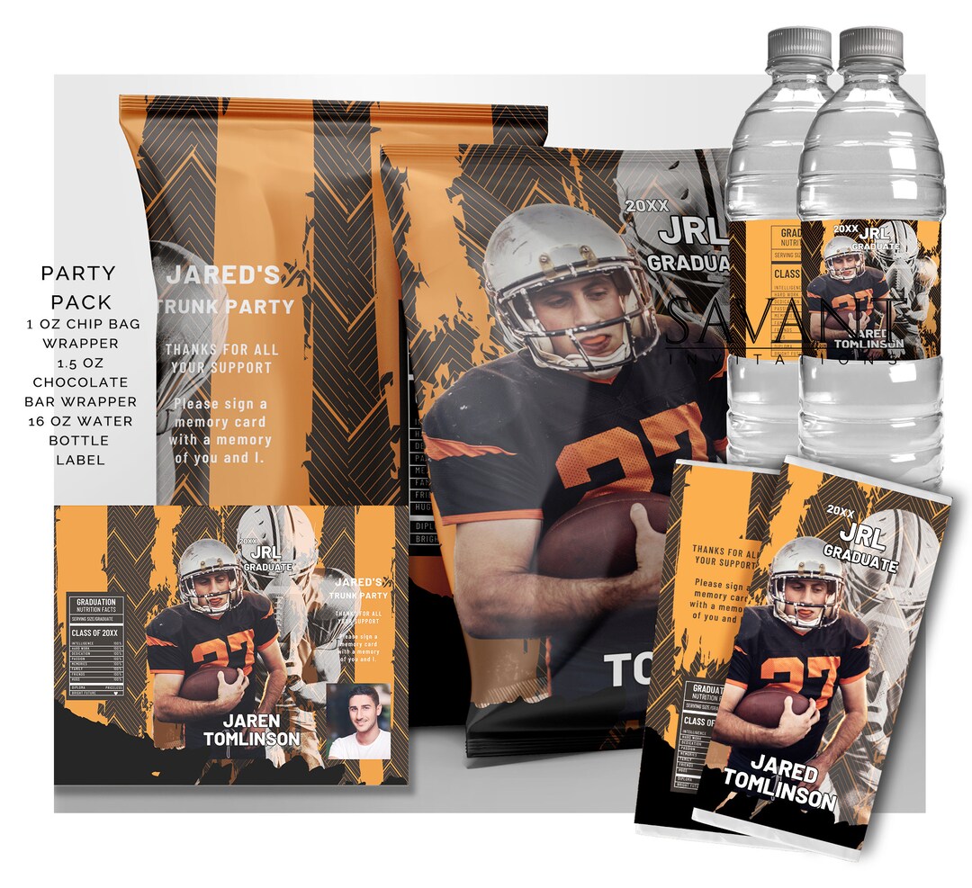 Football Grad Party Favor Template Bundle-includes Chip Bag+chocolate ...
