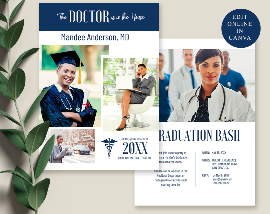 Personalized Doctor Graduation Card CANVA TEMPLATE, Graduation ...