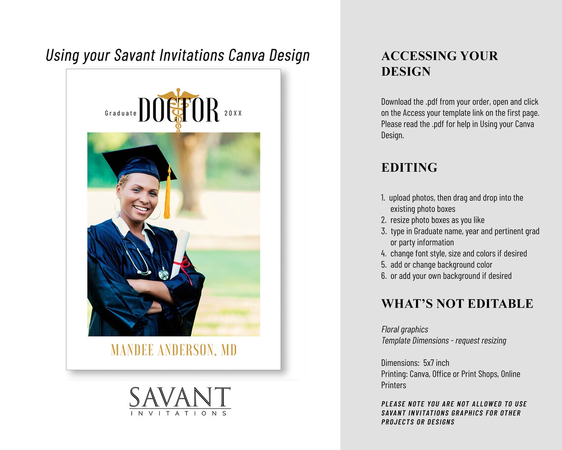 Personalized Doctor Graduation Card CANVA TEMPLATE Graduation | Etsy