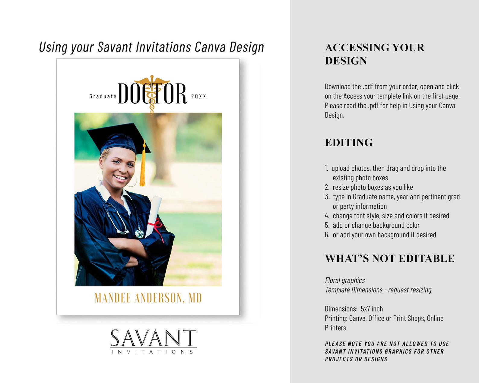 Personalized Doctor Graduation Card CANVA TEMPLATE Graduation | Etsy