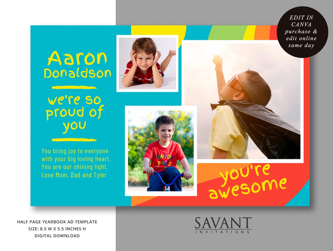 Bold Bright Yearbook Ad for Elementary Middle School Half | Etsy