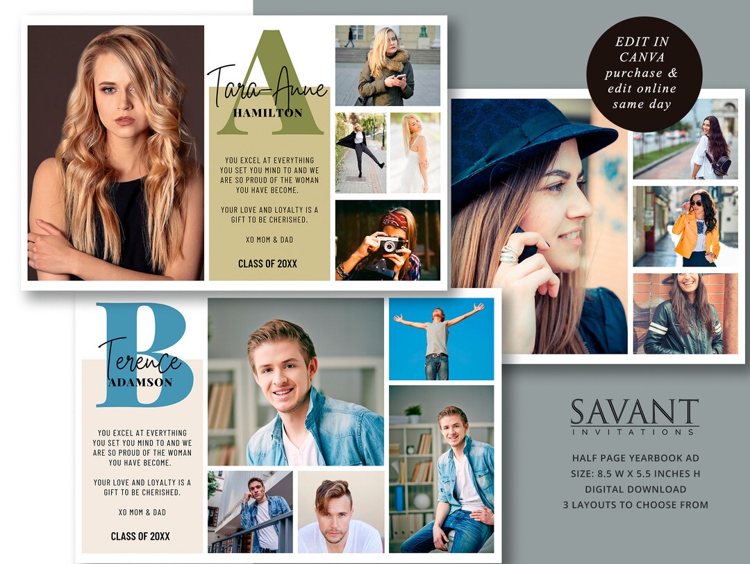 Editable Half Page Graduation Yearbook Ad Template Editable in Canva ...
