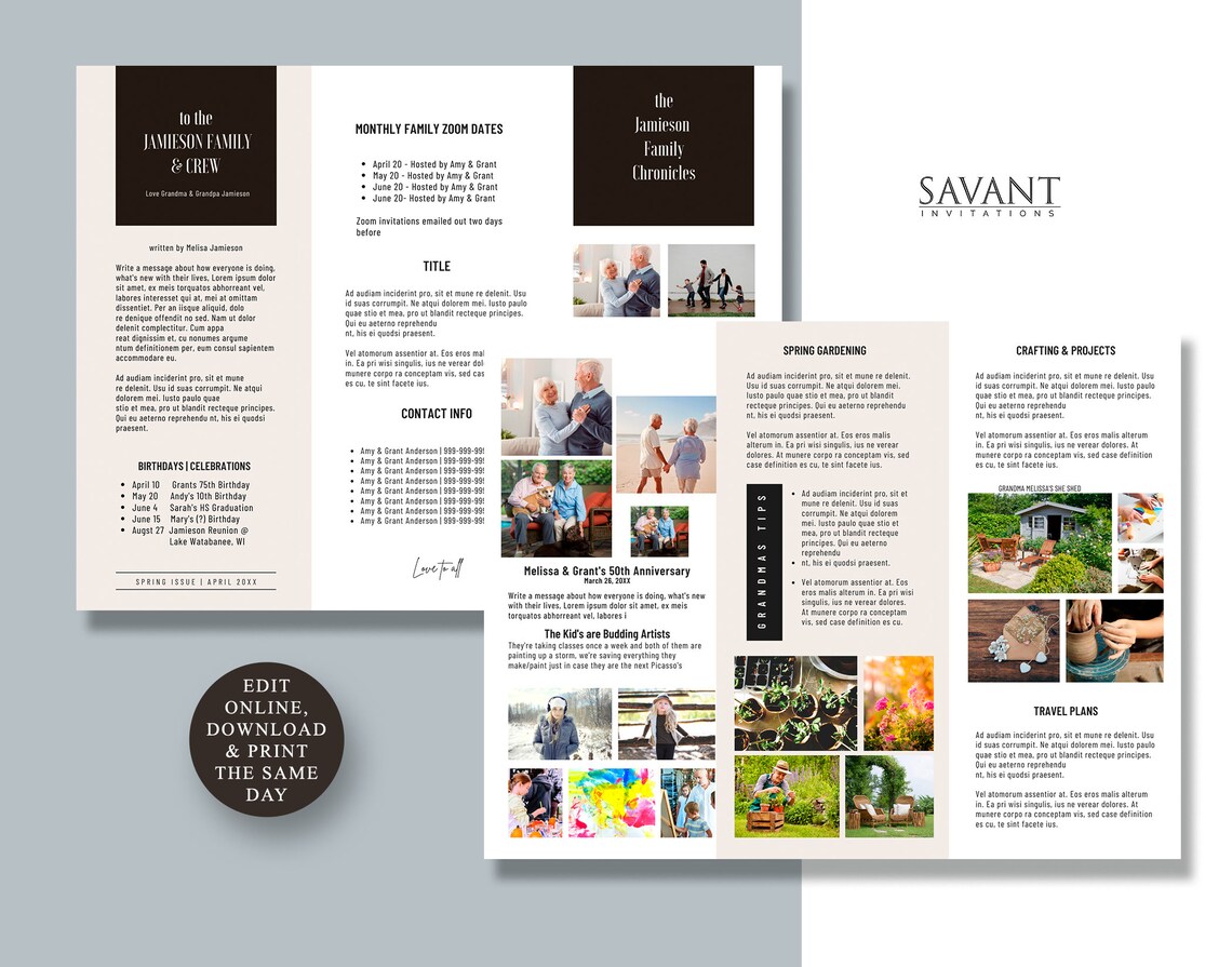 Trifold Family Newsletter, Photo Collage Newsletter - US Letter ...