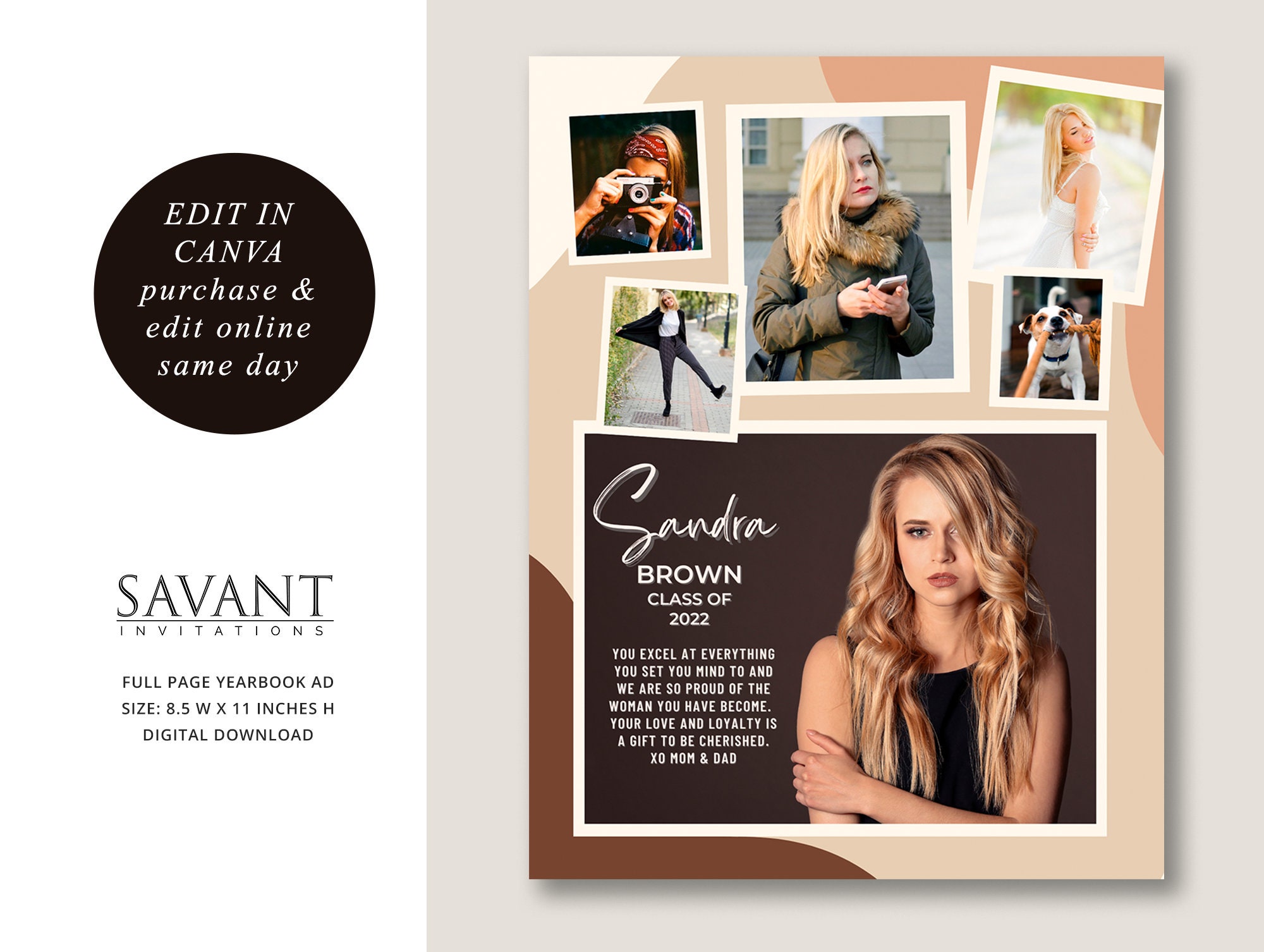 Graduation Yearbook Ad Canva Template Editable Yearbook Photo | Etsy