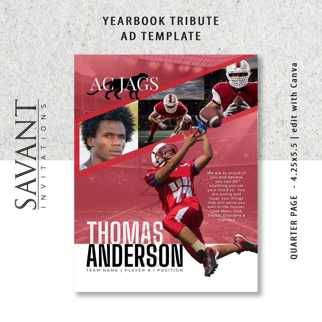 Customized Quarter Page Football Yearbook Ad Plus Poster Template ...