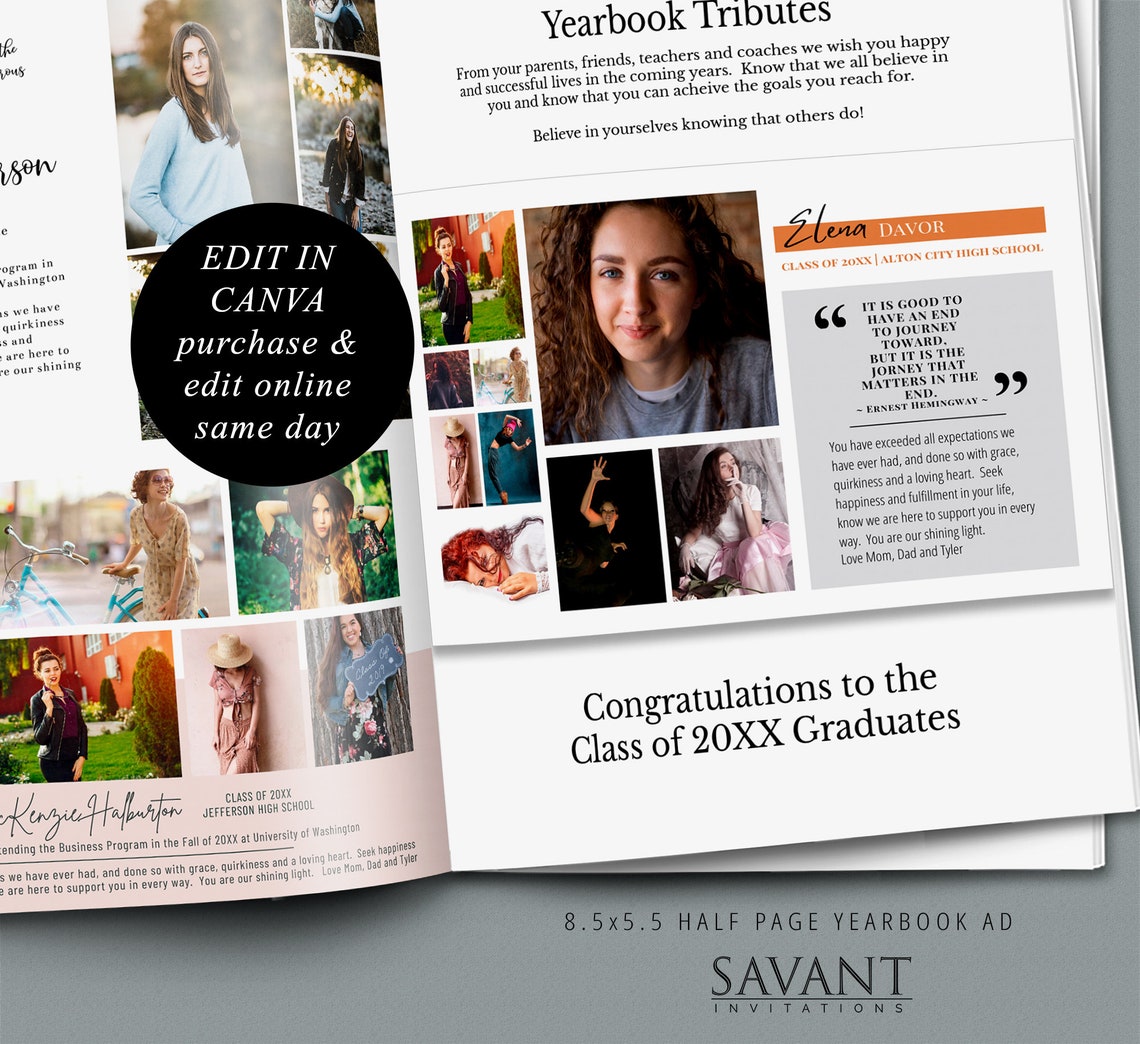 Yearbook Ad Half Page Graduation Yearbook Ad Yearbook - Etsy