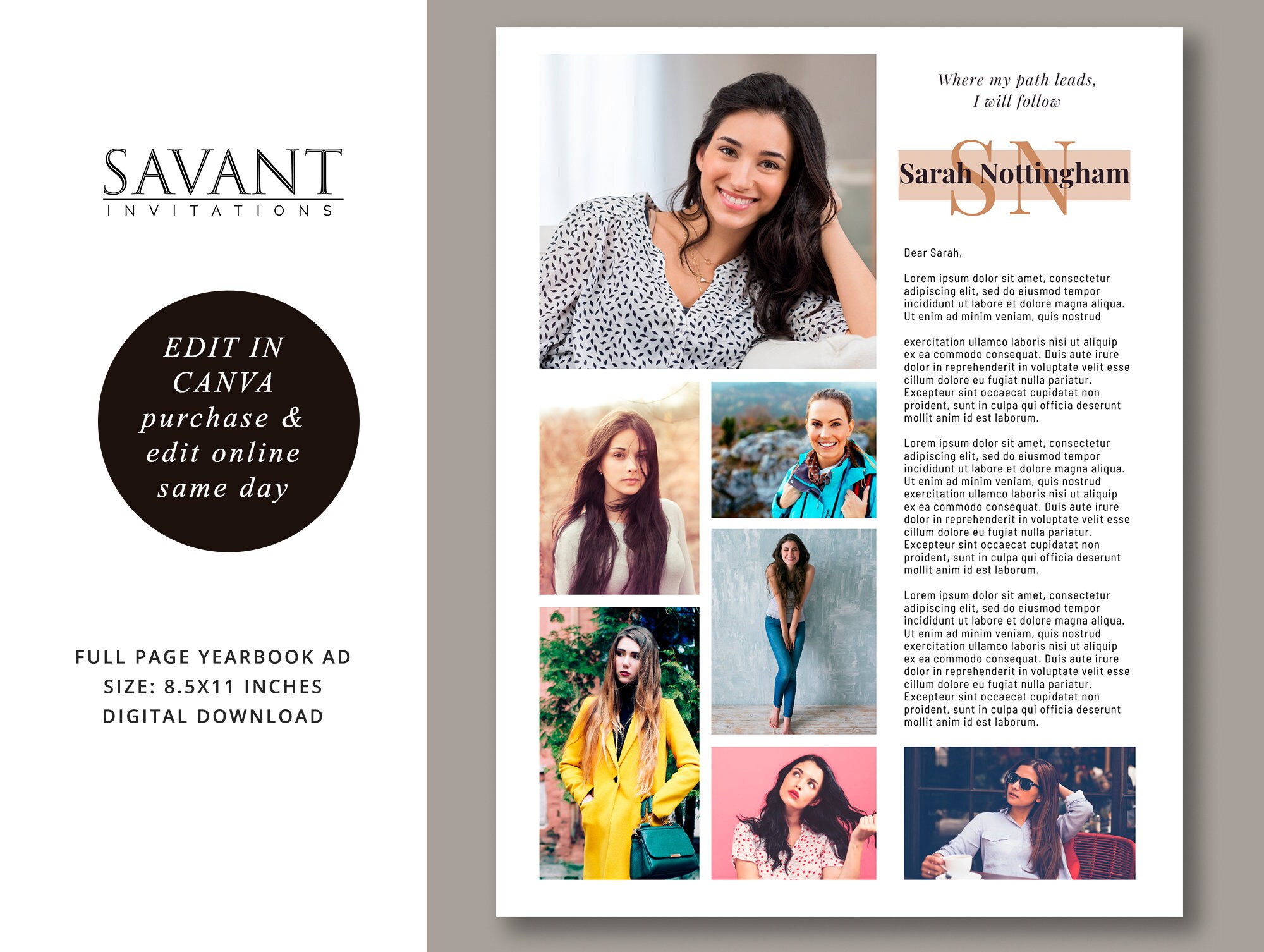 Yearbook Ad Photo Collage Printable Edit Online Same Day - Etsy