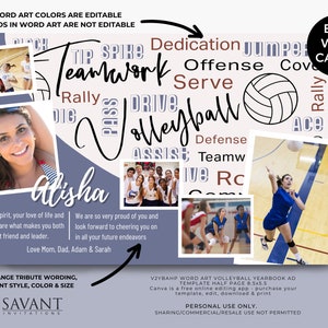 Volleyball Yearbook Ad Template, Half Page Word Art Design, Sports ...