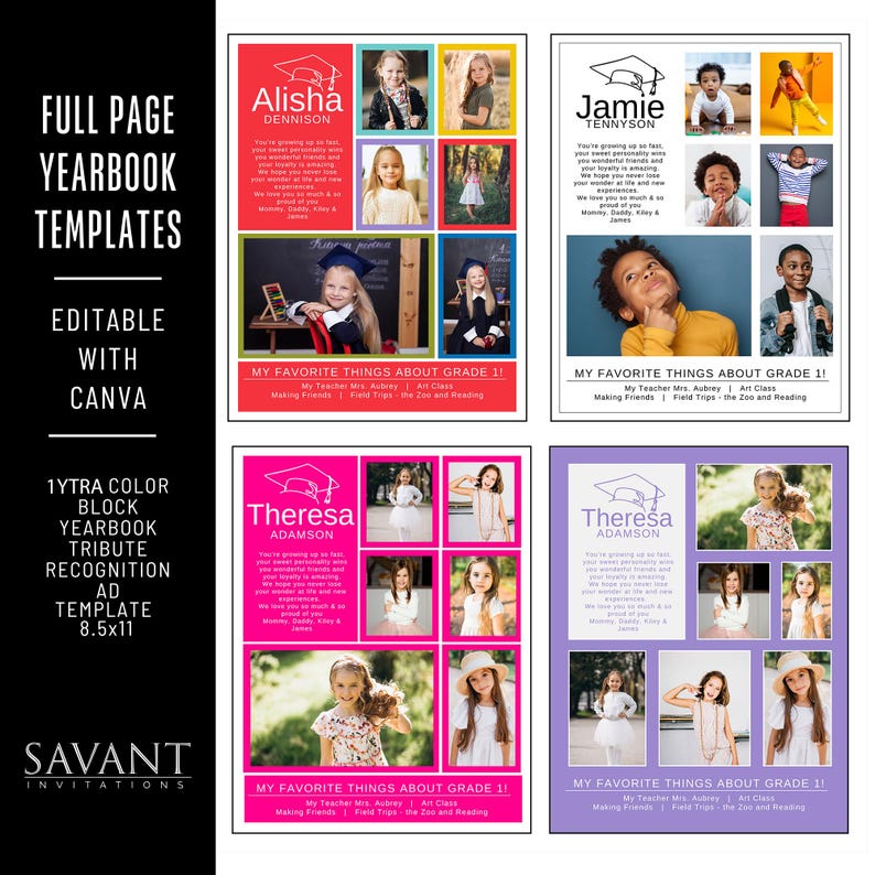 Editable Yearbook Ad Template – Modern Color Block Tribute (canva) - Etsy