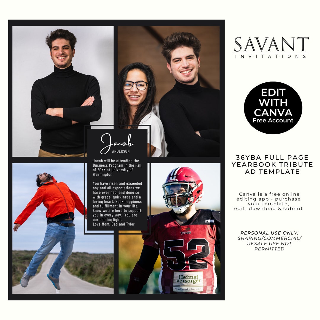 Full Page Senior Yearbook Tribute Ad Template - Minimalist - Parent ...