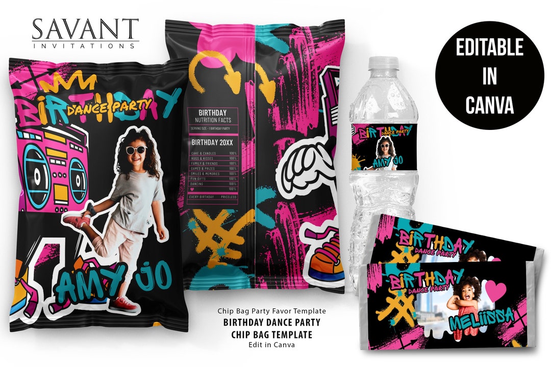Graffiti Birthday Graduation Party Favor Template Bundle - Editable in ...