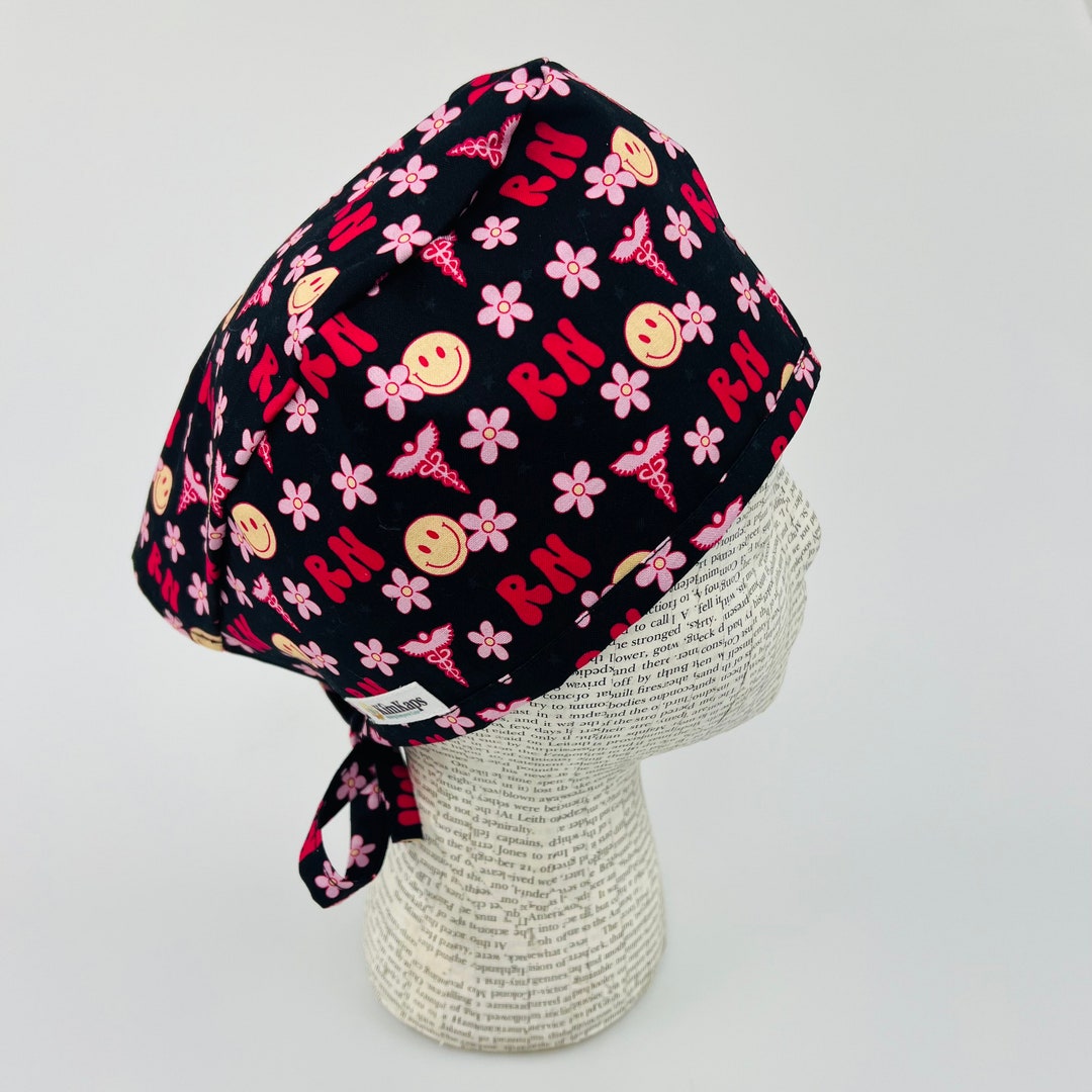 Scrub Hat by Kimkaps Surgical Hat Men's Scrub Cap Black Pink Yellow Smiley Faces Flowers RN - Etsy