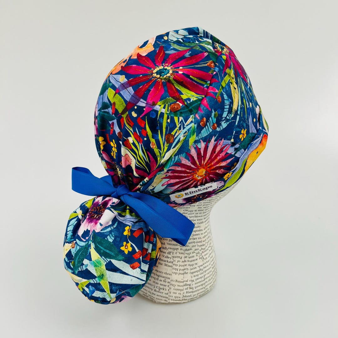 Scrub Hat by Kimkaps Surgical Hat Ponytail Scrub Cap Ribbon Scrub Hat Blue Teal Orange Purple ...