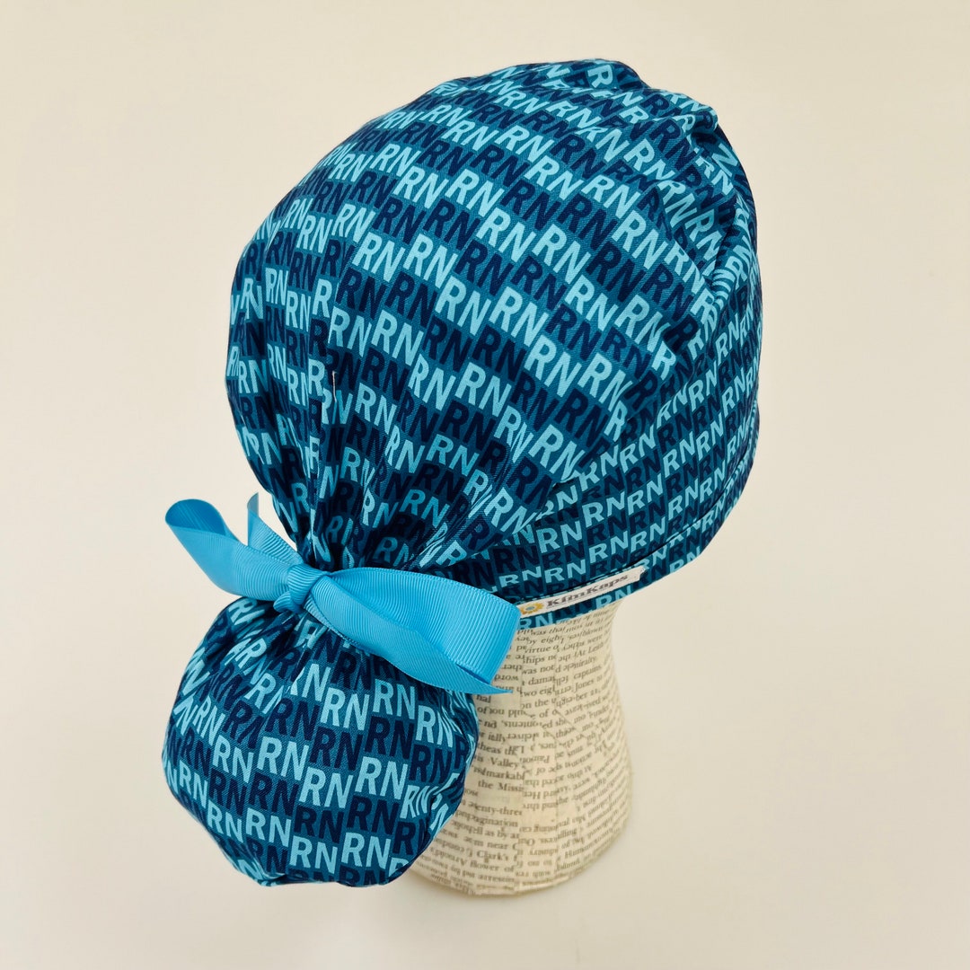 Scrub Hat by Kimkaps Surgical Hat Ponytail Scrub Cap Ribbon Scrub Hat Shades of Teal Blue RN ...