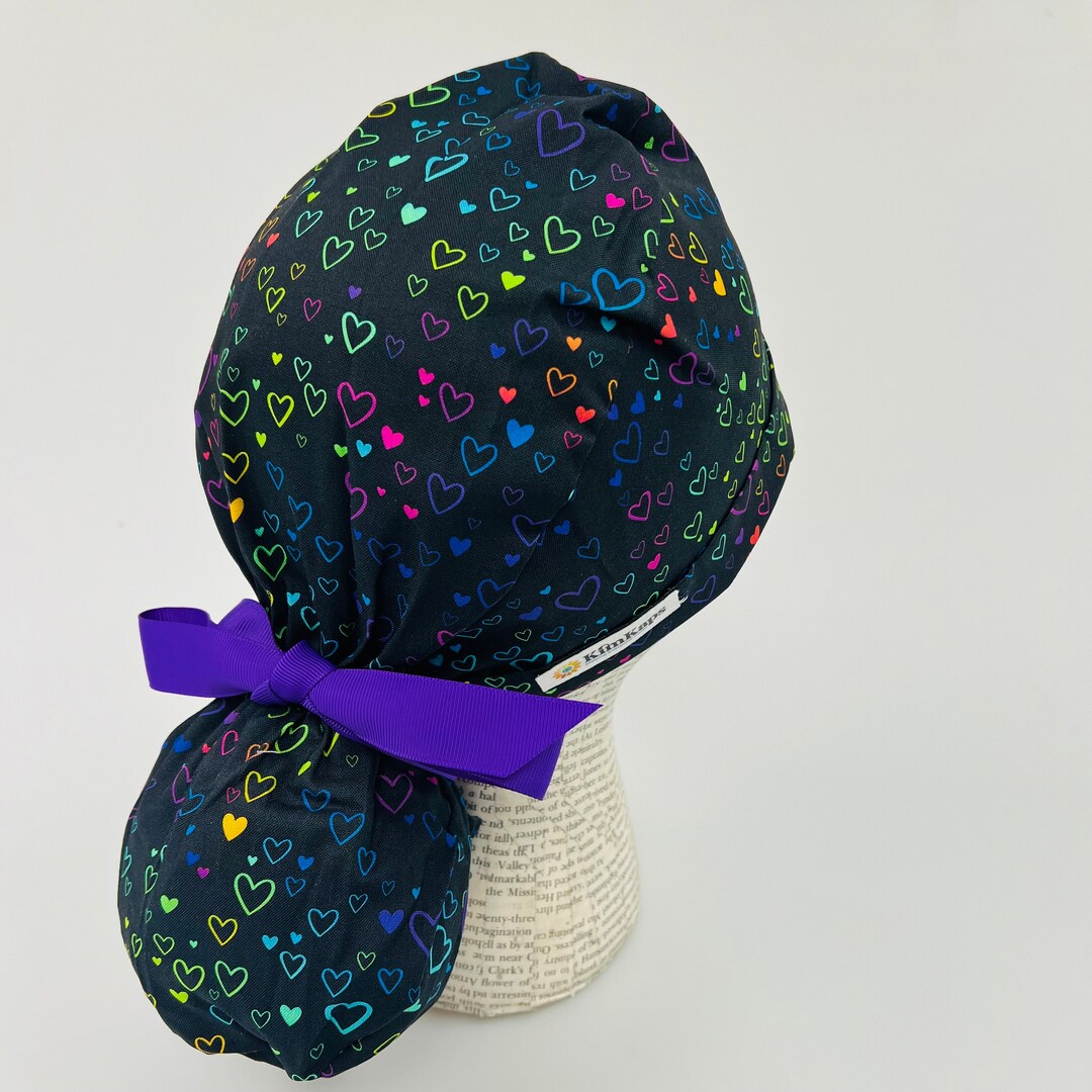 Scrub Hat by Kimkaps Surgical Hat Ponytail Scrub Cap Ribbon Scrub Hat Black Purple Pink Blue ...