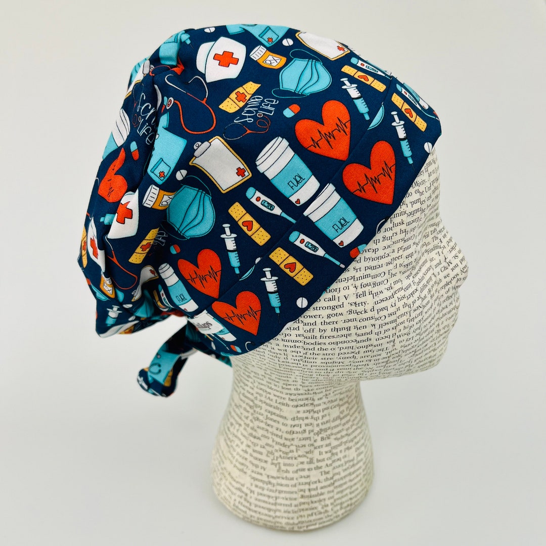 Scrub Hat by Kimkaps Surgical Hat Tie Back Scrub Cap Blue Red Teal ...