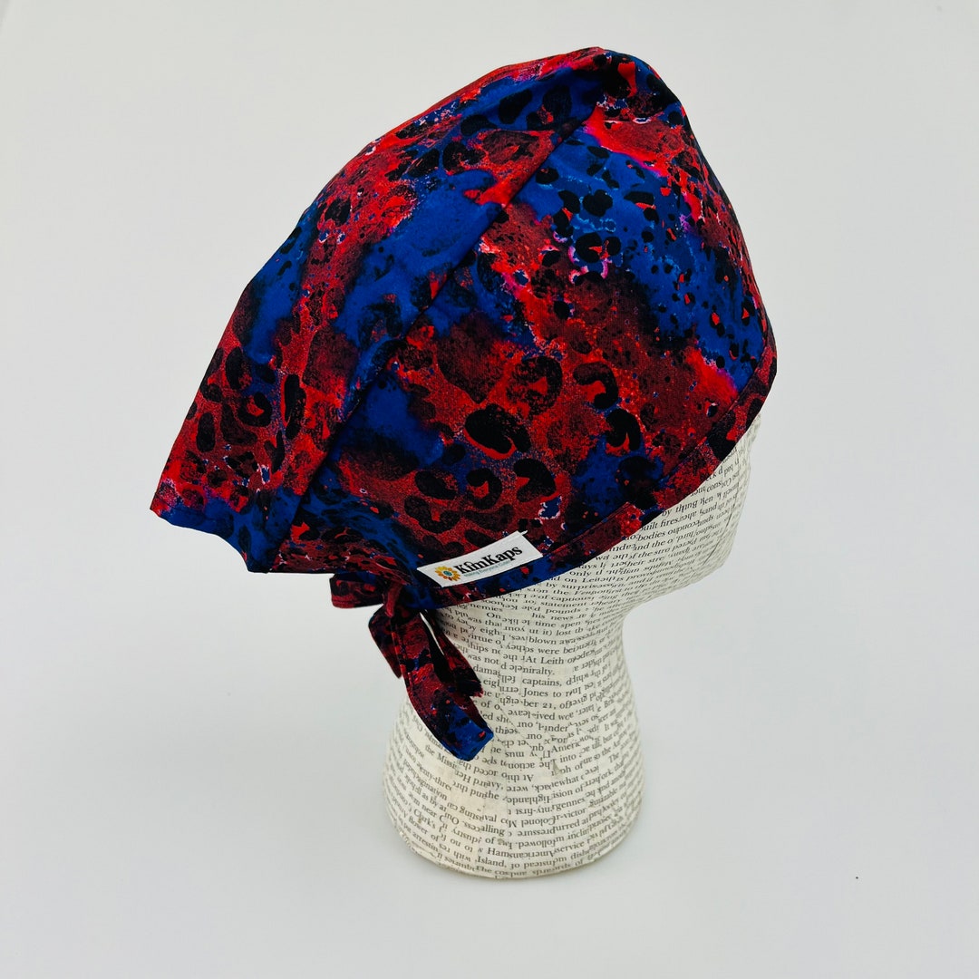 Scrub Hat by Kimkaps Surgical Hat Men's Scrub Cap Red Blue Leopard - Etsy