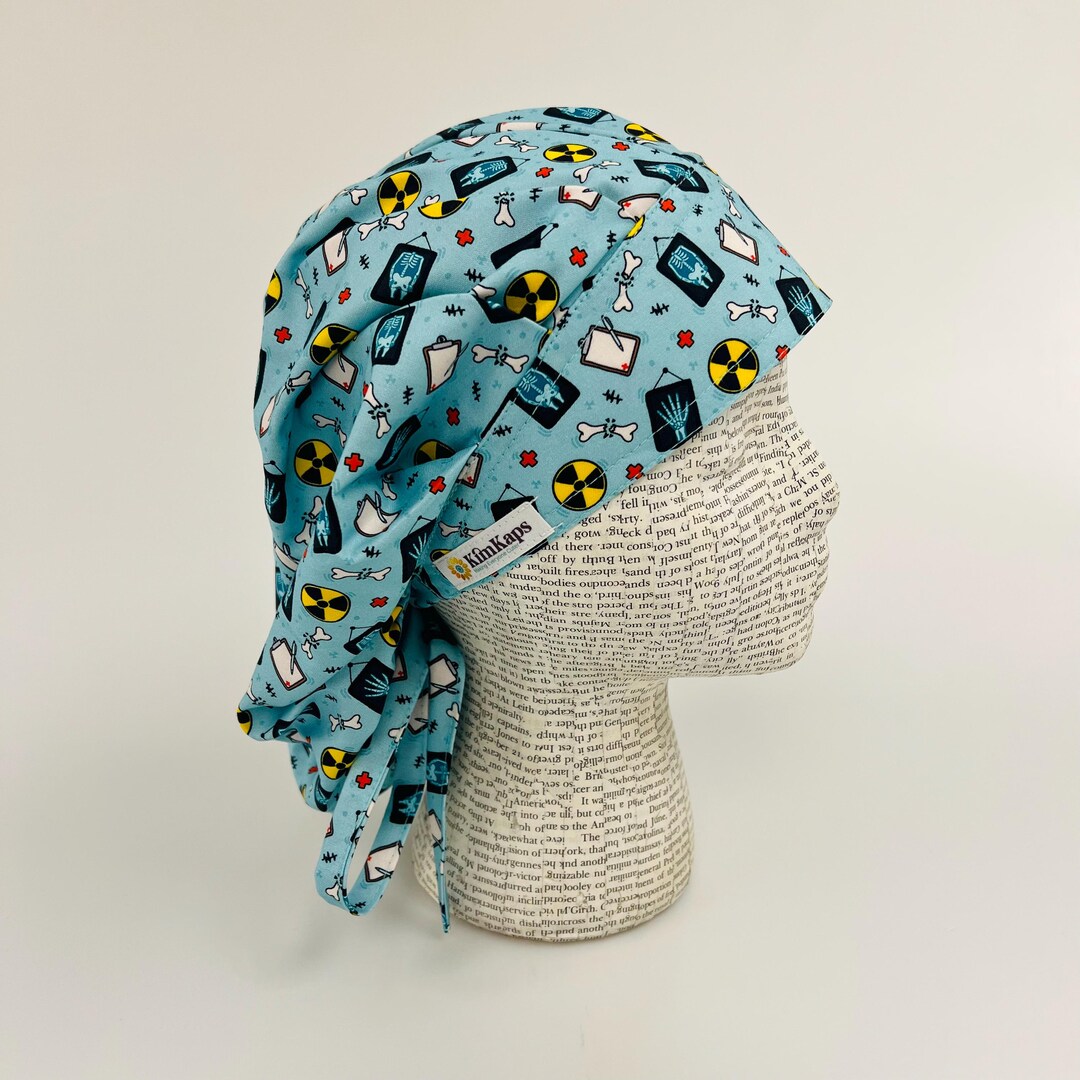 Scrub Hat by Kimkaps Surgical Hat Bouffant Scrub Cap Bouffant With Ties Teal Blue Black X-ray ...