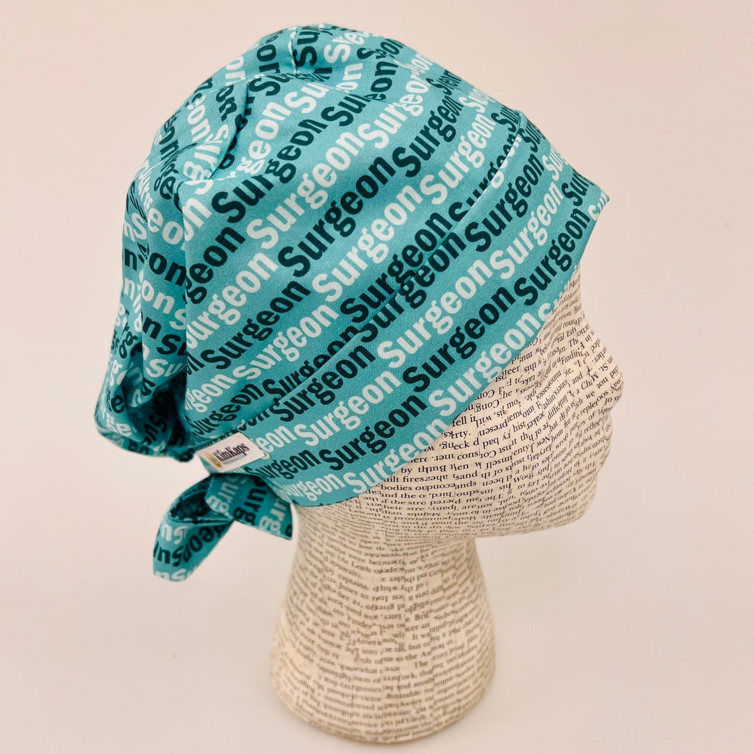 Scrub Hat by Kimkaps Surgical Hat Tie Back Scrub Cap Shades of Teal Surgeon Title - Etsy