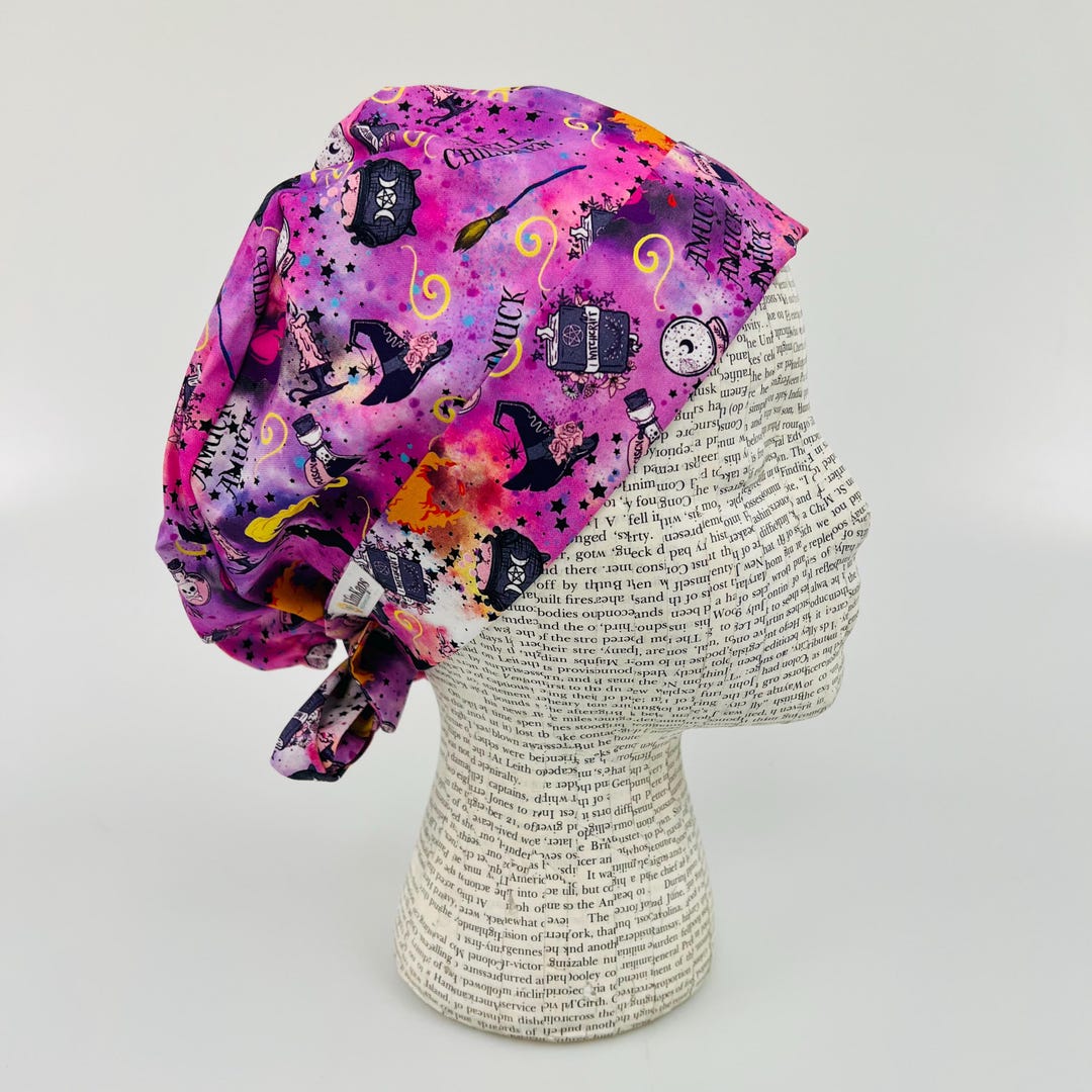 Scrub Hat by Kimkaps Surgical Hat Tie Back Scrub Cap Purple Pink ...