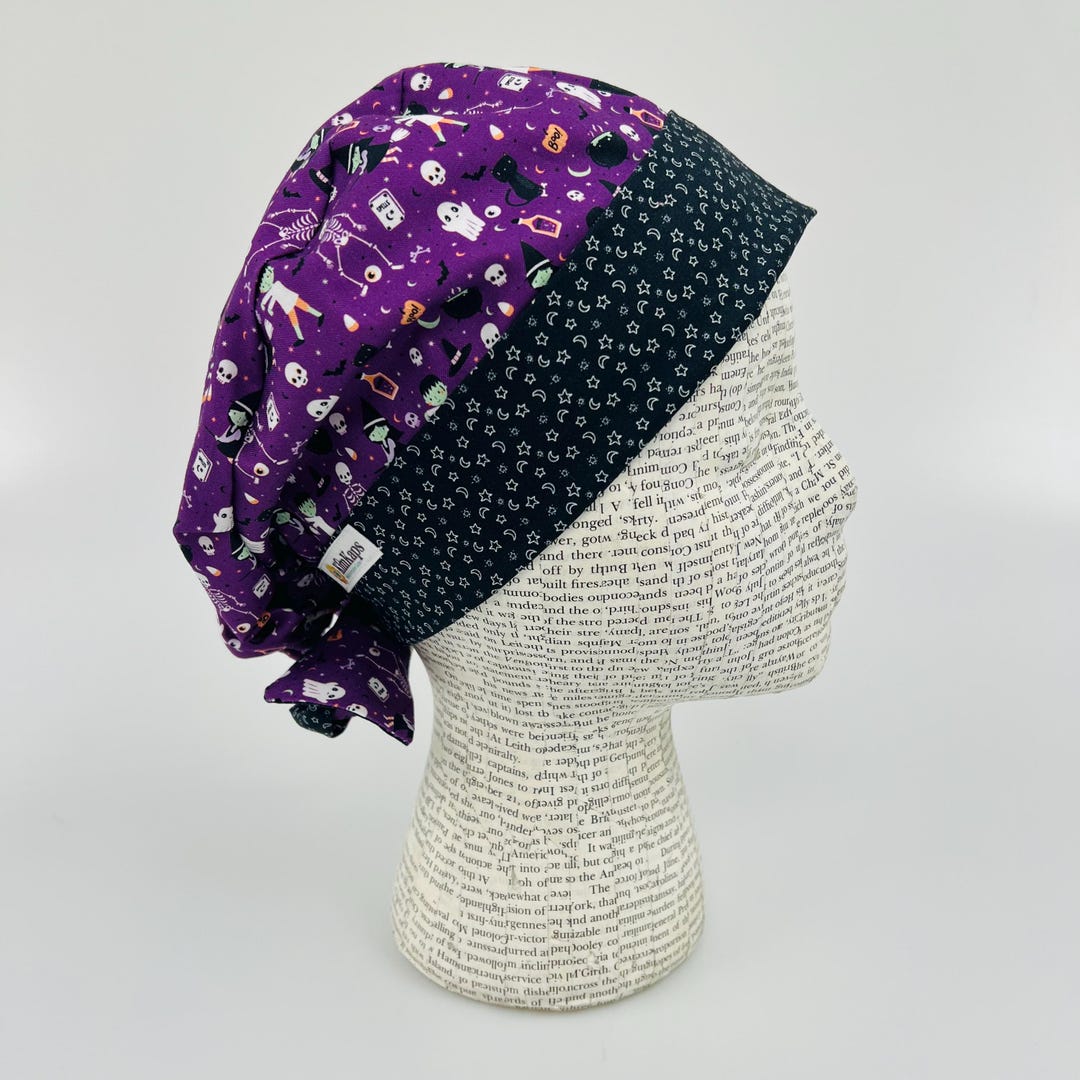 Scrub Hat by Kimkaps Surgical Hat Tie Back Scrub Cap Purple Black ...
