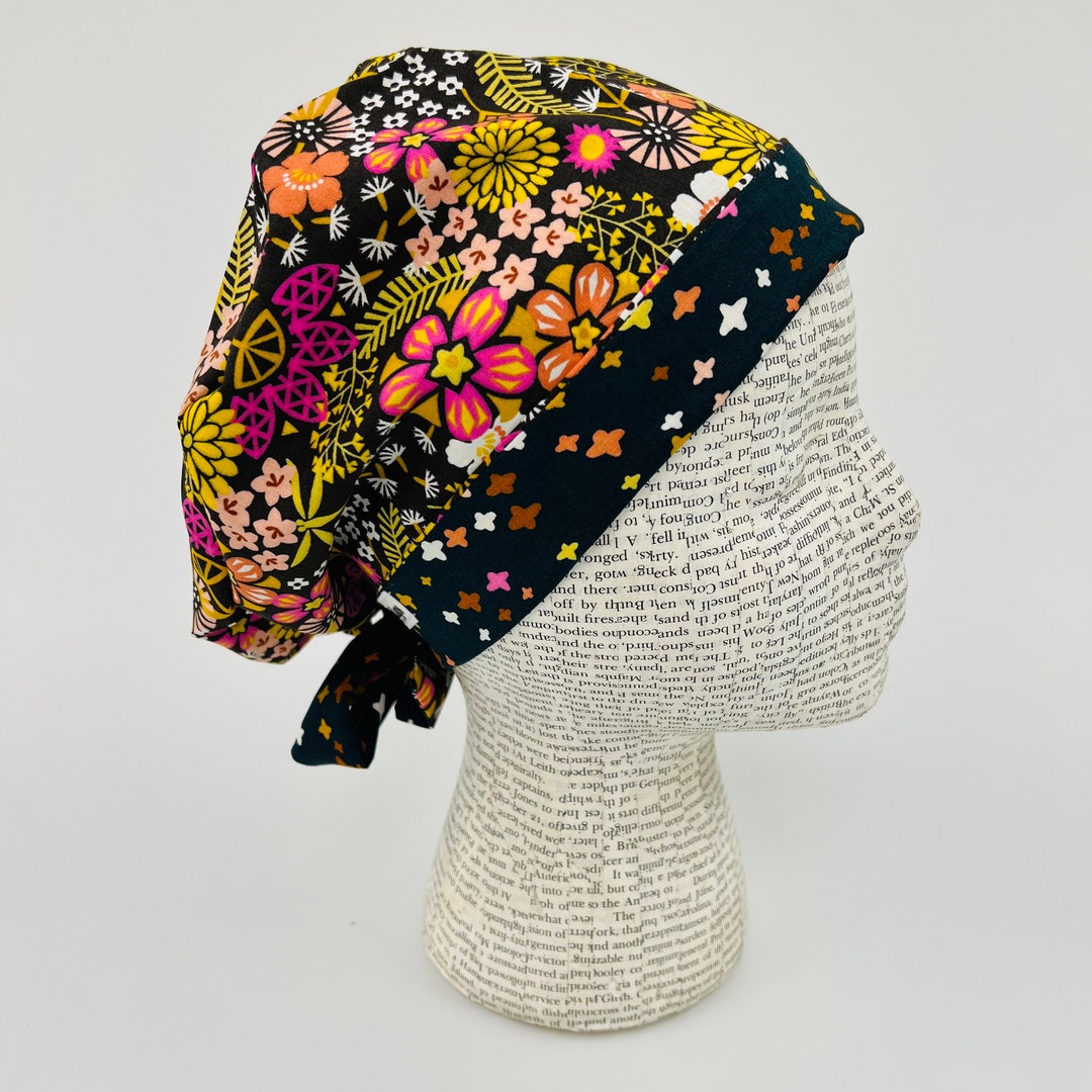 Scrub Hat by Kimkaps Surgical Hat Tie Back Scrub Cap Brown Pink Yellow ...