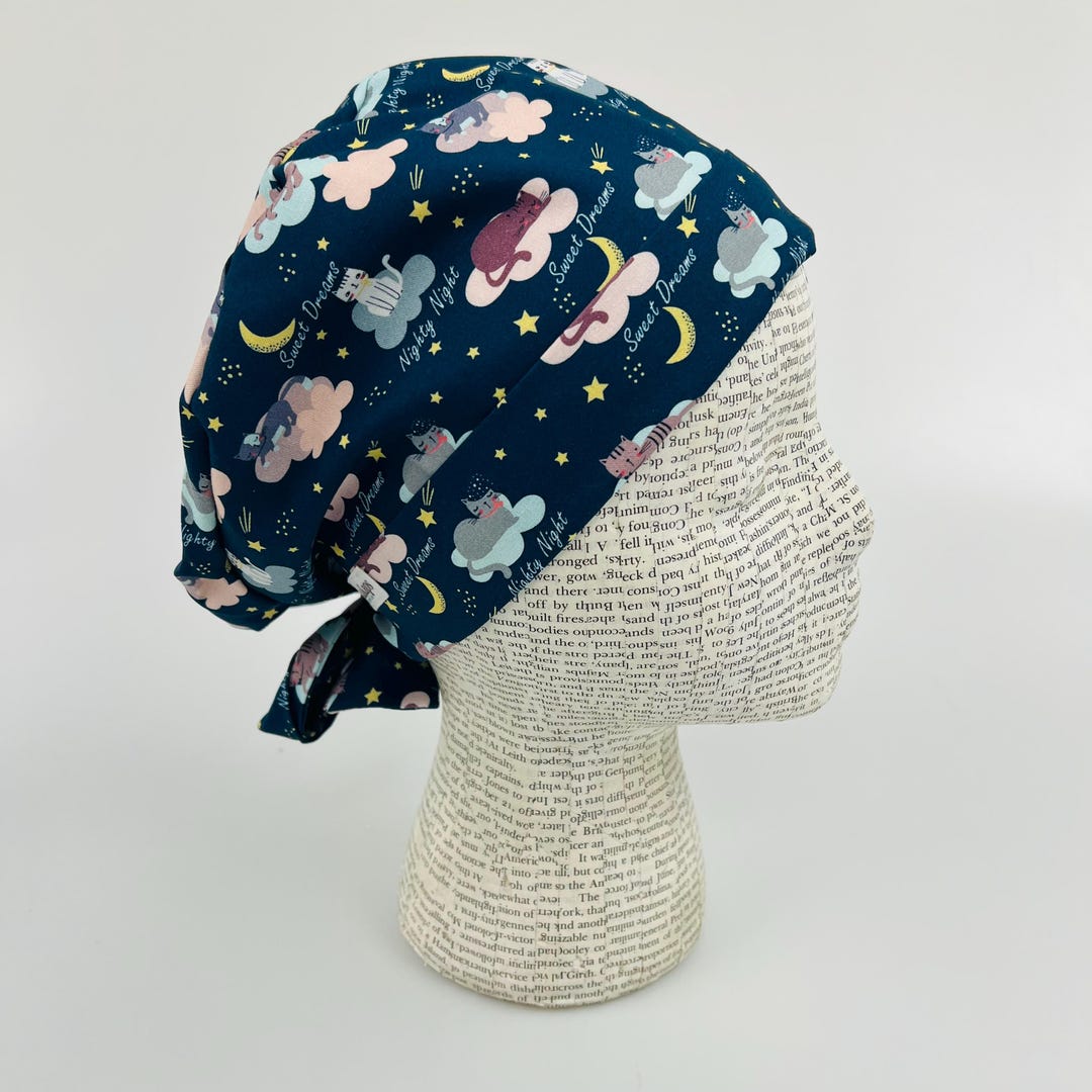 Scrub Hat by Kimkaps Surgical Hat Tie Back Scrub Cap Navy Blue Pink Purple Gray Cats Anesthesia ...