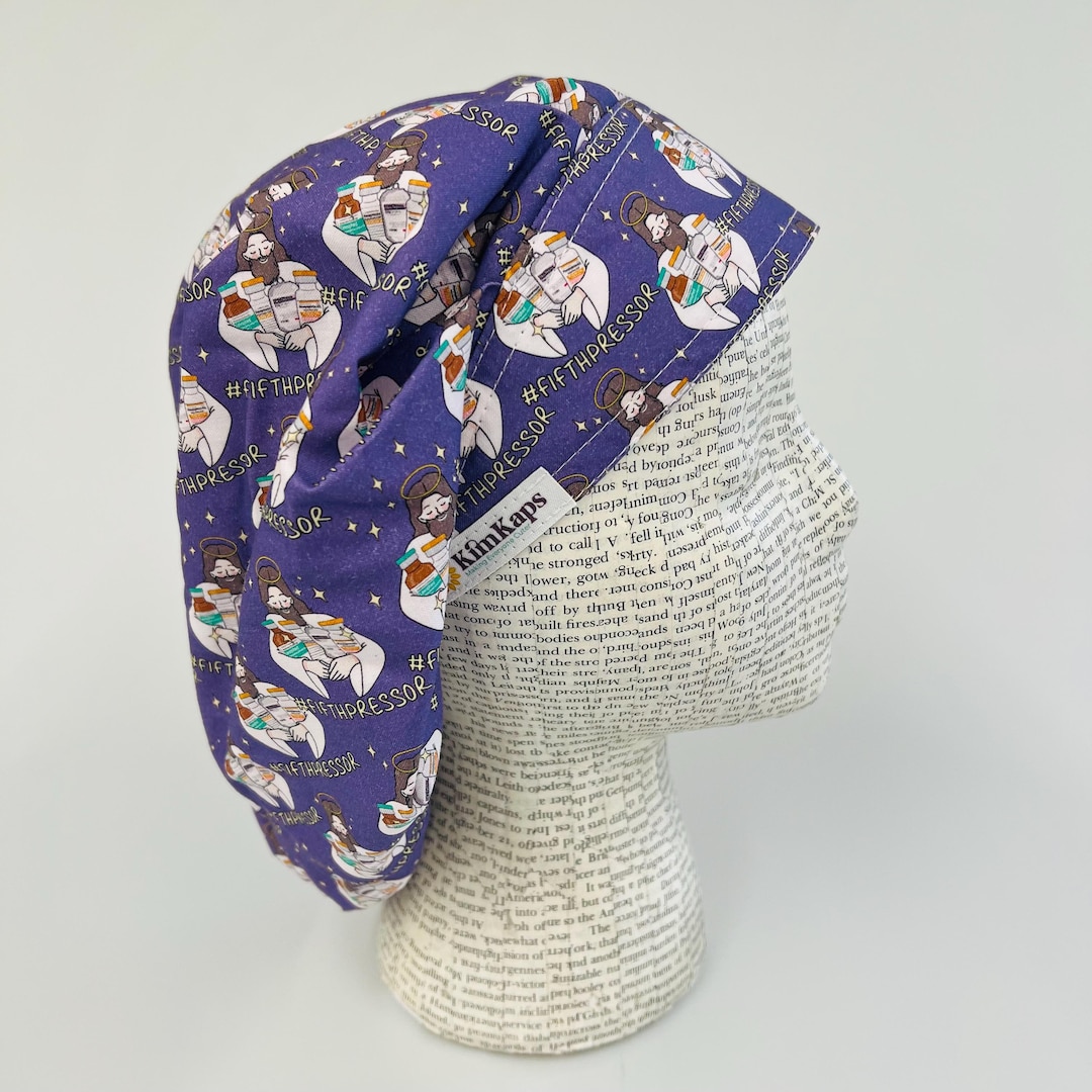 Scrub Hat by Kimkaps Surgical Hat Bouffant Scrub Cap Traditional Bouffant Purple White Jesus ...