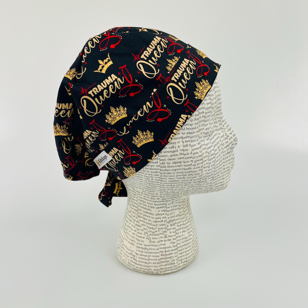 Scrub Hat by Kimkaps Surgical Hat Tie Back Scrub Cap Red Black Red Gold ...
