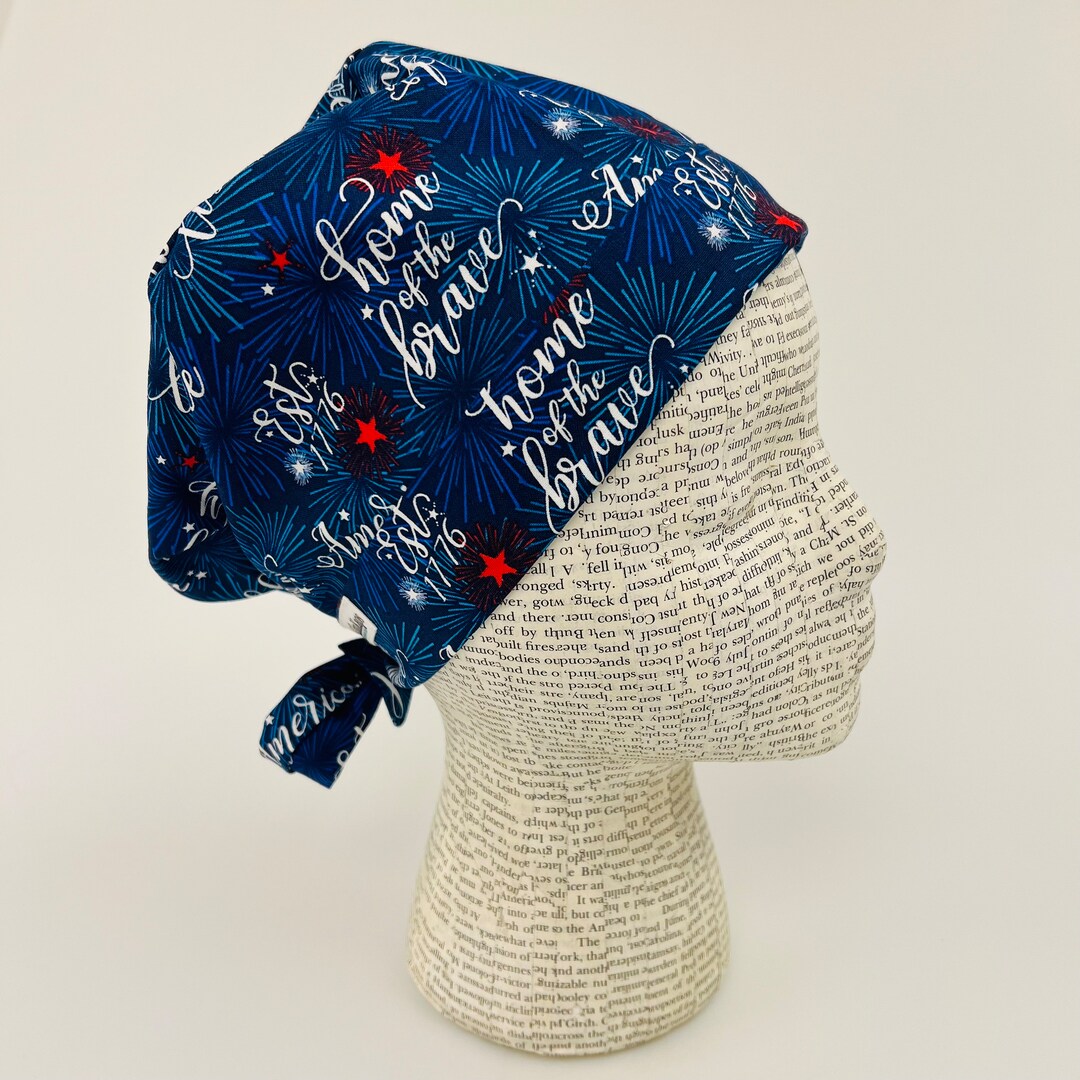 Scrub Hat by Kimkaps Surgical Hat Tie Back Scrub Cap Blue Red White ...