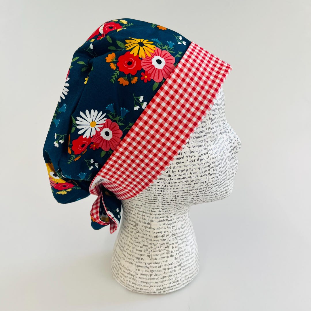 Scrub Hat by Kimkaps Surgical Hat Tie Back Scrub Cap Navy Blue White ...