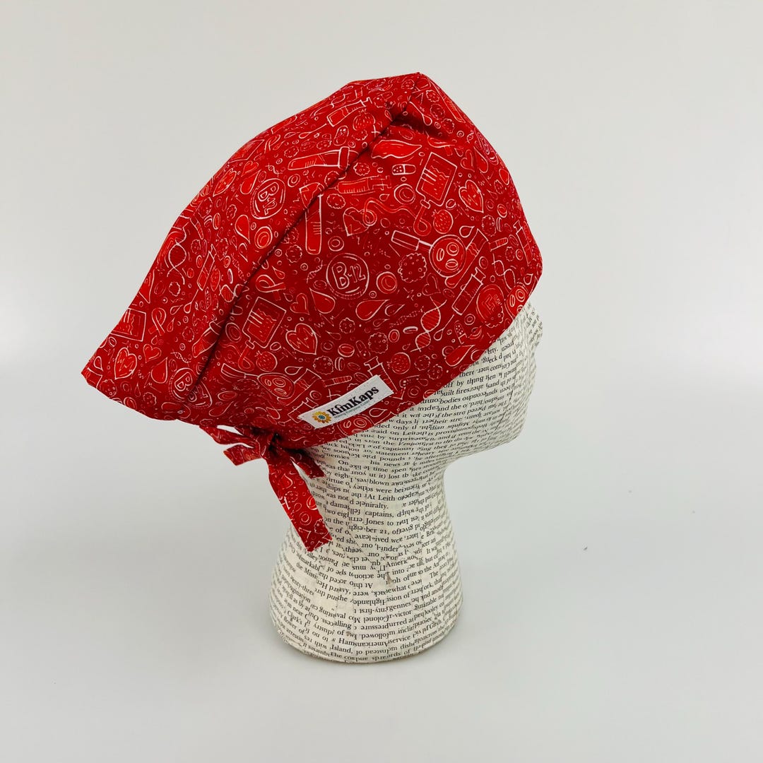 Scrub Hat by Kimkaps Surgical Hat Men's Scrub Cap Red White Cardiology ...