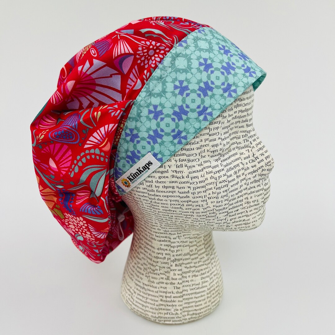 Scrub Hat by Kimkaps Surgical Hat Bouffant Scrub Cap Traditional Bouffant Pink Teal Purple ...