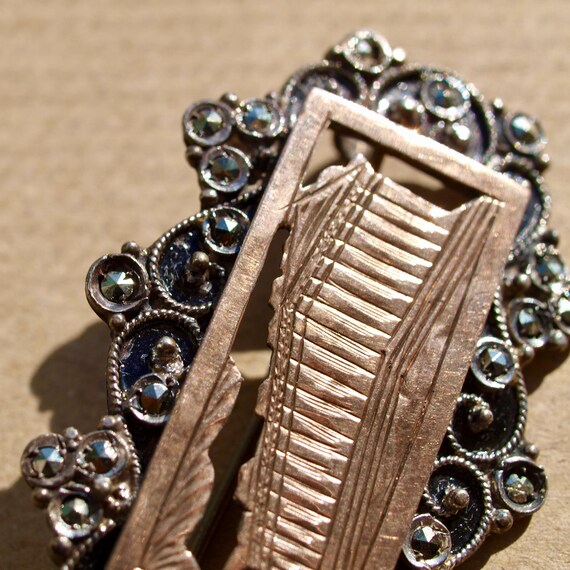 Vintage Greek Parthenon Silver Pin with Marcasite, Go… - Gem