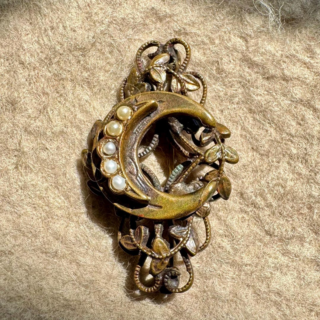 Vintage Edwardian Crescent Moon Filigree Pin With Seed Pearls, Brooch ...