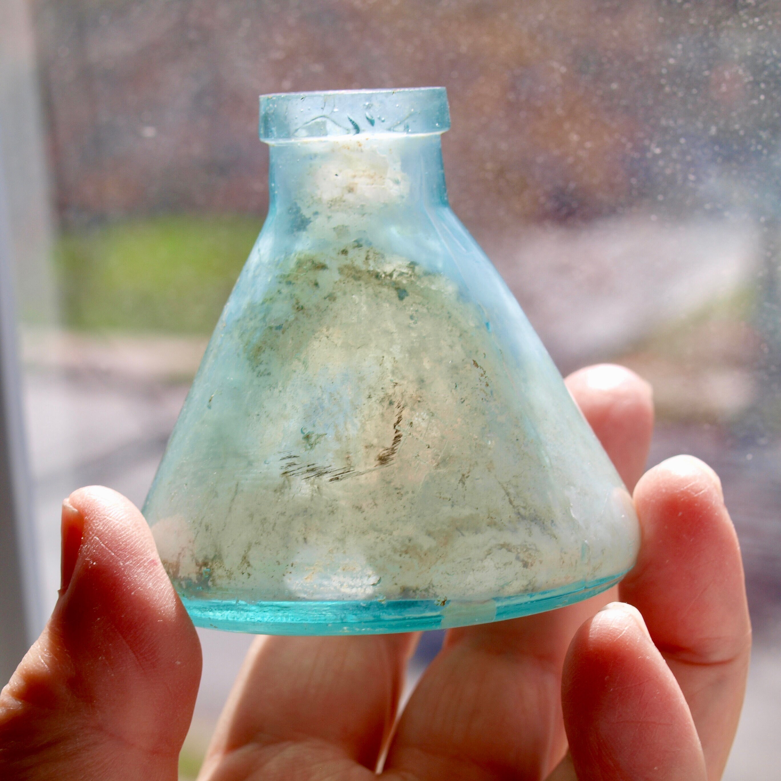 Antique Inkwell Aqua Glass Cone Shape With Iridescent Patina - Etsy