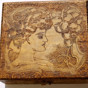 Antique Wood Burned Flemish Art Co. Box With Gibson Girl, Grape ...