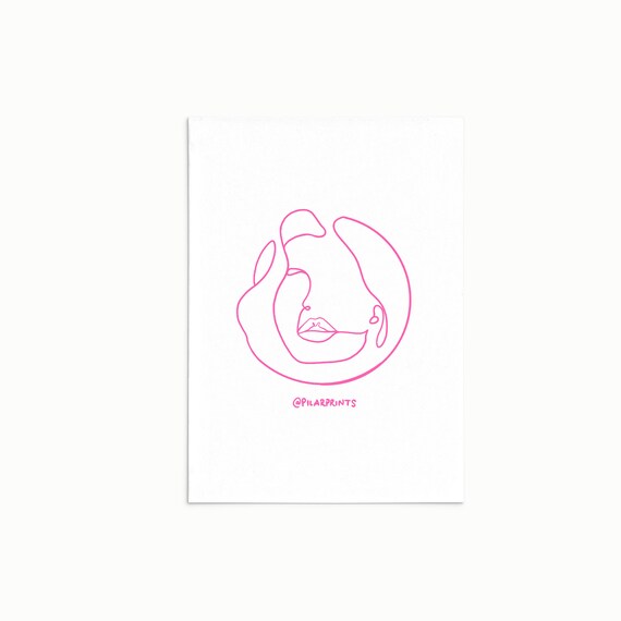 Pink Line Drawing Illustration Series: Face | Etsy