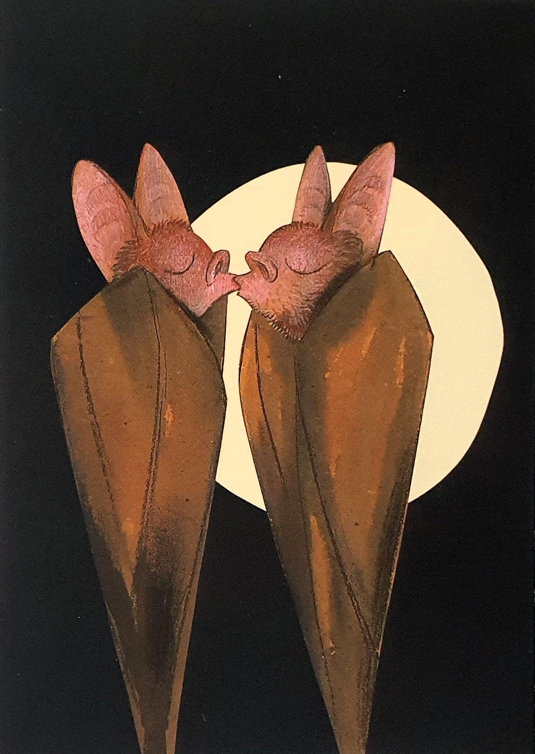 Kiss Bats Kissing Artist Postcard Wolf Erlbruch Surreal Happy Birthday ...