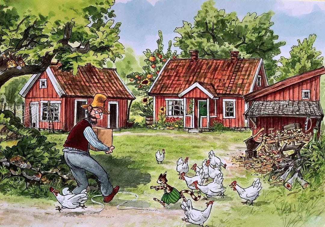 Pettson and Findus the Chickens on the Farm Postcard by Artist Sven ...