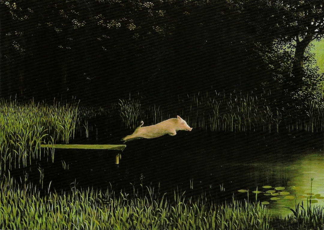 Diving Pig Postcard Artist Michael Sowa Art Illustration Surreal Light ...
