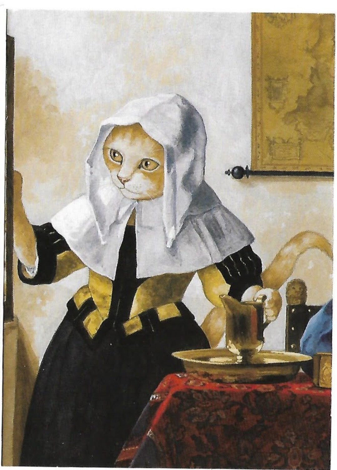 Cat Woman With a Water Jug After Johannes Vermeer Note Card Envelope ...
