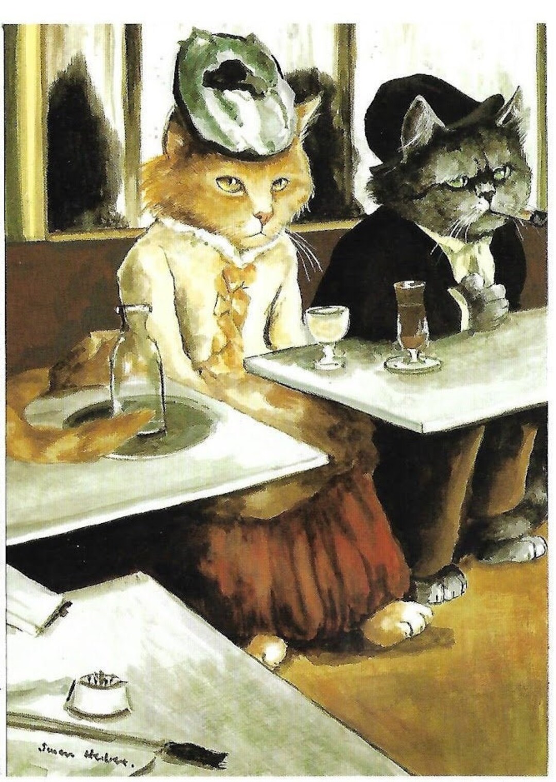 Cat Absinthe L'absinthe After Edgar Degas Note Card Envelope Design ...