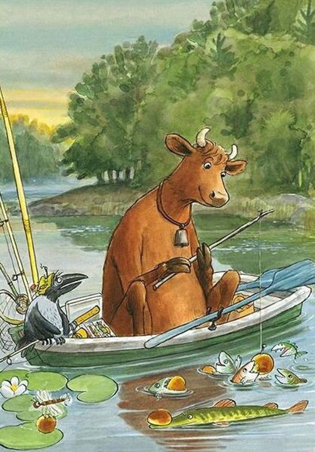 Mother Moo Fishing Postcard by Artist Sven Nordqvist and Jujja ...