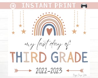 Boho Last Day of Preschool Sign, Boho Rainbow Preschool, Printable ...