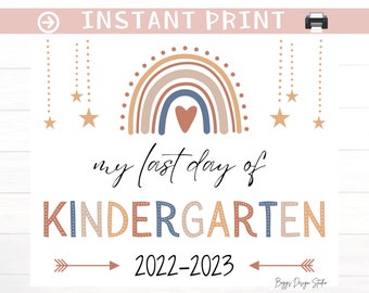 Boho Last Day of Preschool Sign, Boho Rainbow Preschool, Printable ...
