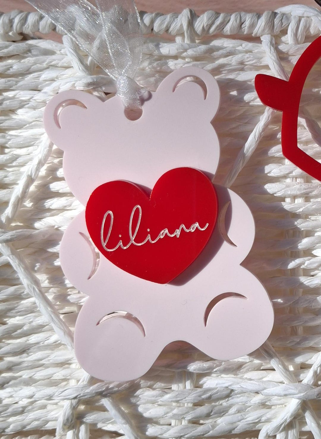Teddy Bear Name Tag - Valentine's Day Tags - Acrylic Gummy Bear Tags ...