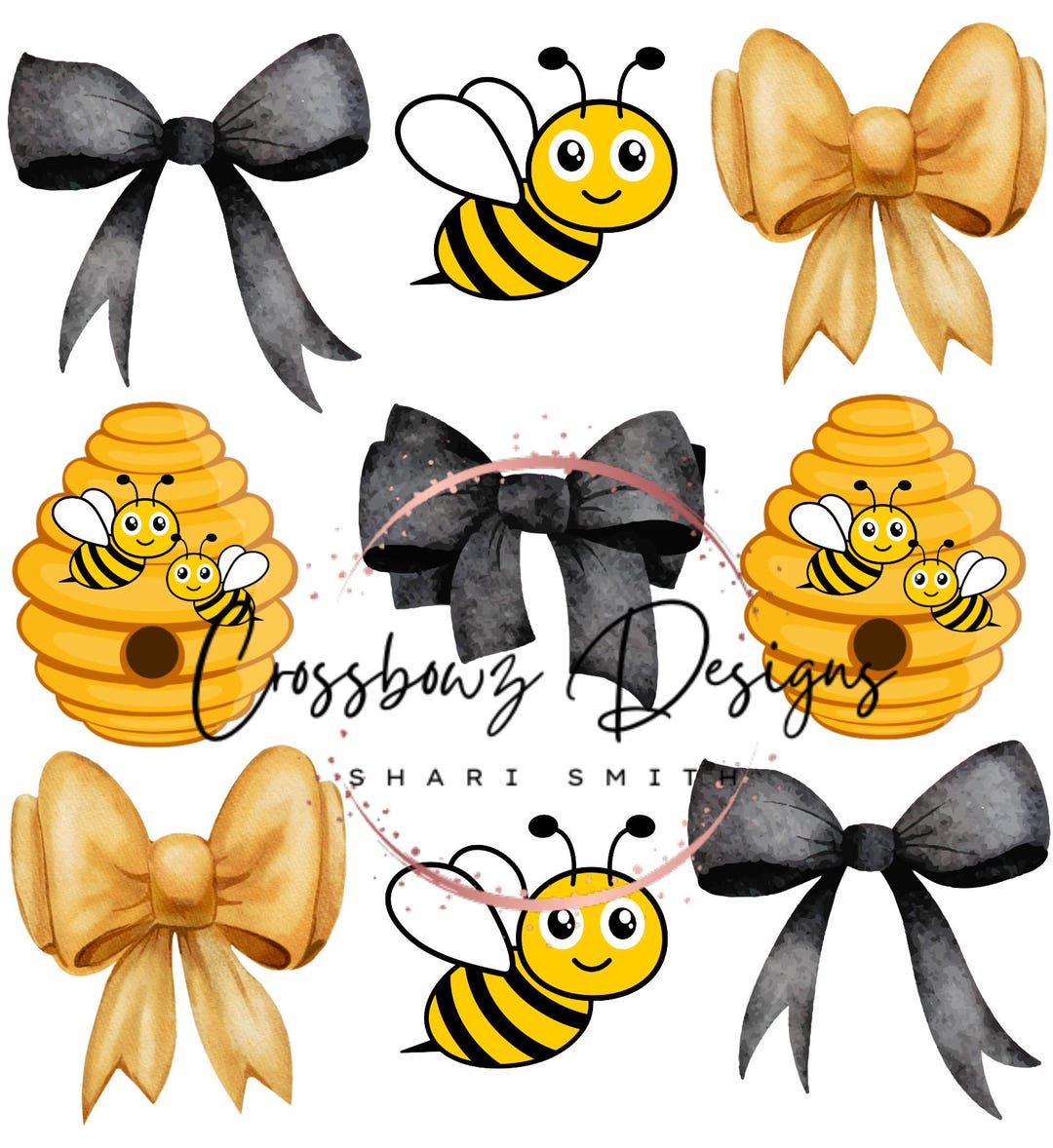Bees, School, Hive, Bows, Honey, Buzzing, Croquette, PNG, Digital File ...
